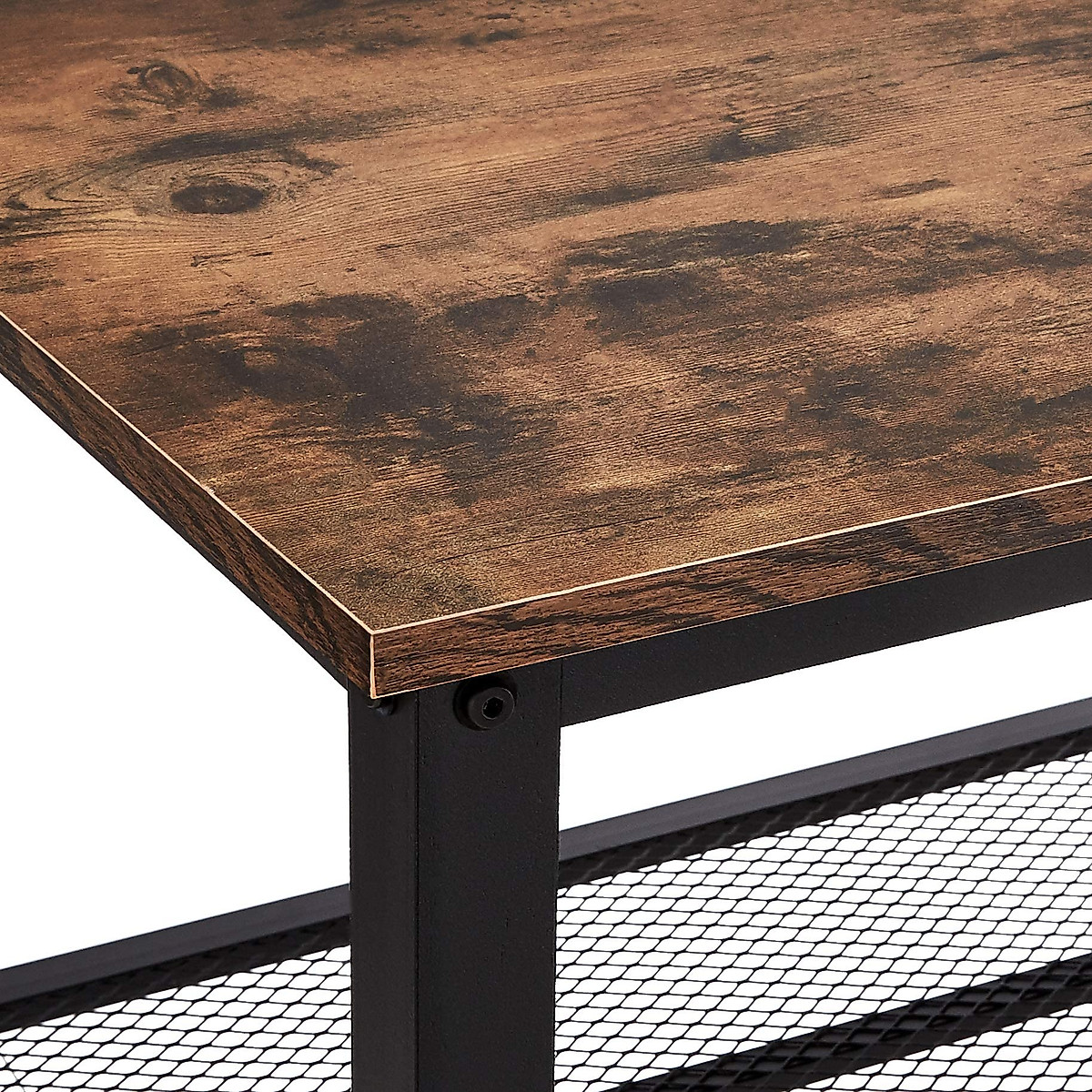 AZL1 Life Concept Coffee Table with Shelf, Living Room table with Dense Mesh Shelf, Decorative Cocktail Table, Large Shelving Space Industrial Design Durable for Living Room, Rustic Brown