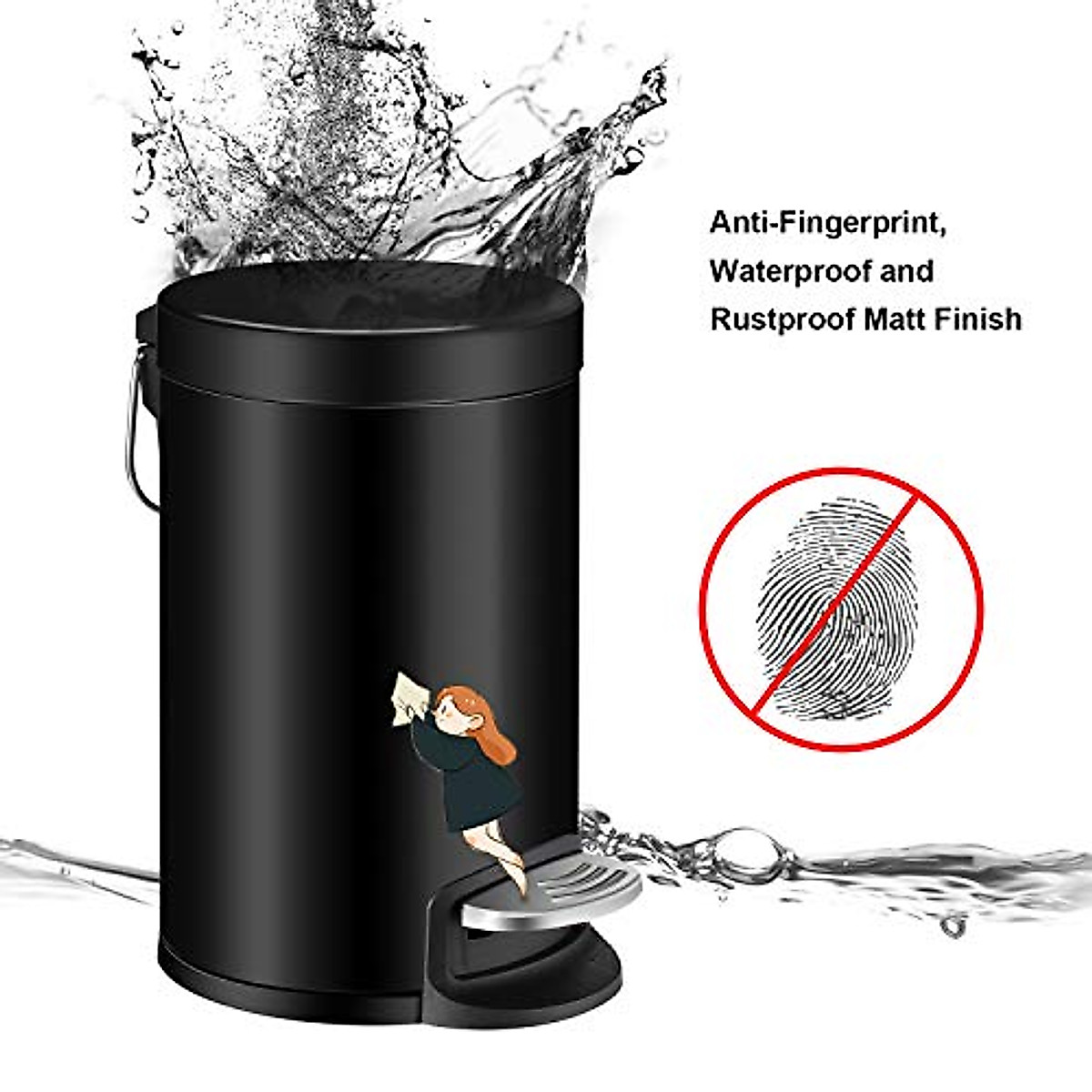 YCTEC 0.8 Gallon/3 Liter Mini Trash Can with Lid Soft Close and Removable Inner Waste Basket, Round Small Garbage Can, Step Trash Bin for Bathroom Bedroom Office Nursery, Steel Pedal, Black