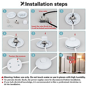 Helunsi 3Pcs Floor Lamp Foot Switch, White Foot Pedal Switch, Round Floor Lamps Foot Inline Switch, Step ON Off Spring Push Button, for Control Replacement Floor Lamp Extension Cord Parts - Pack of 3