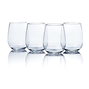 Elegant Stemless Plastic Wine Glasses by Savona | Unbreakable Wine Glasses | Ideal for Indoor/Outdoor Use | Dishwasher Safe | 100% Tritan Shatterproof Wine Glasses | Set of 4