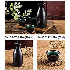 Sake Set Black Japanese 5 Pieces Traditional Japanese Sake Cup Set Hand Painted Design Porcelain Pottery Ceramic Cups Crafts Wine Glasses Gifts (Classic, 280 ML)