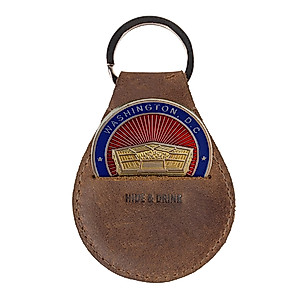 Hide & Drink, Medallion Holder Keychain, Secure Keyring Attachment for Storing Memorabilia, Keepsakes, Special Coins, Full Grain Leather, Handmade, Bourbon Brown