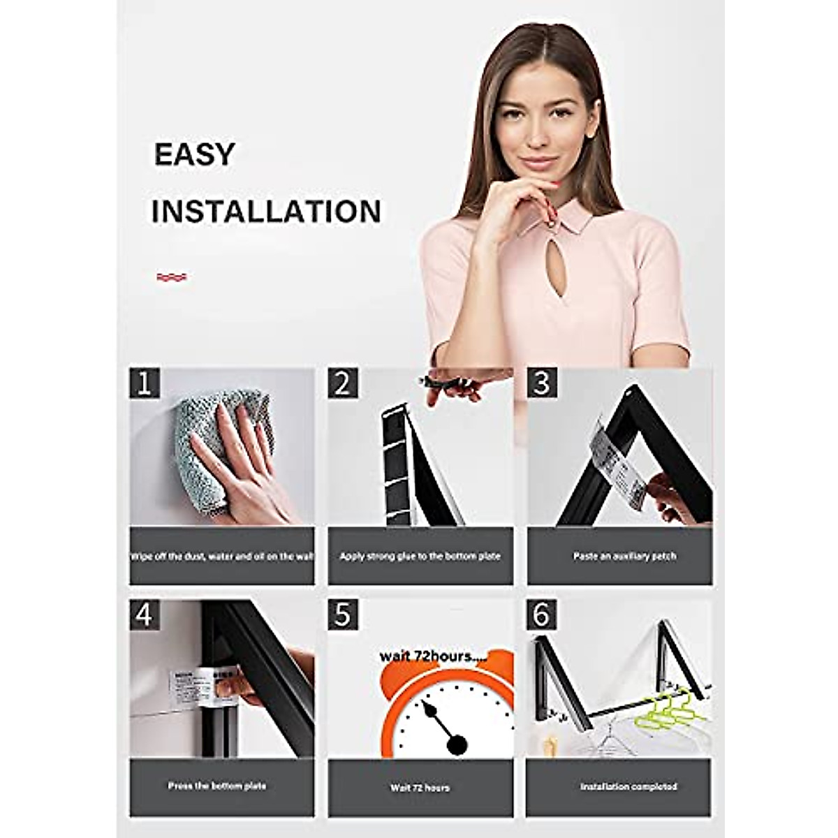 OnlyOne Select Retractable Clothes Rack Wall Mount, Folding Clothes Hanger Drying Rack, for Laundry Room Closet Storage Bathroom Bedroom Organization (Silver)