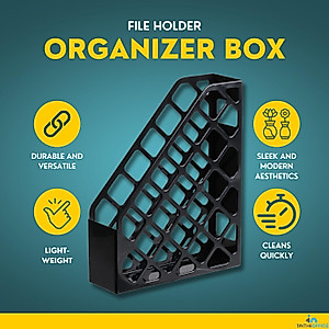 1InTheOffice Plastic Magazine File Holder, File Holder Organizer Box, 3 x 10 x 11.88, Recycled, Black, (2 Pack)