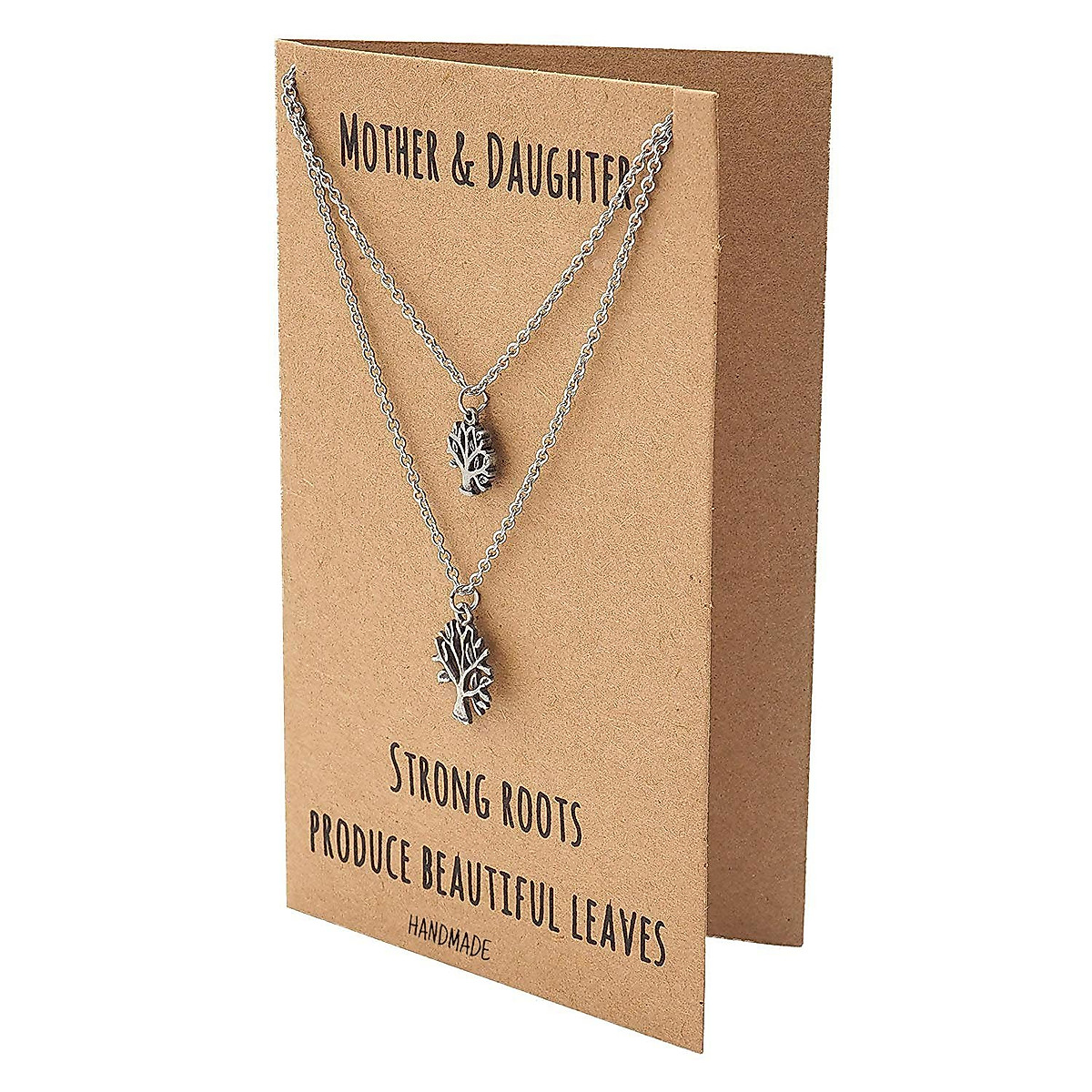 quan jewelry Tree of Life Pendant Mom and Me Jewelry, Necklace Set for 2, Birthday and Christmas Presents for Mother and Daughters, with Inspiration Quote on Greeting Card