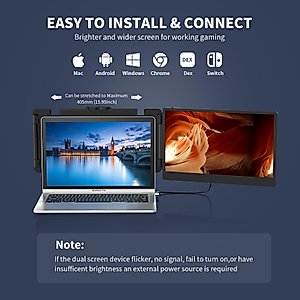 Laptop Screen Extender 14in Upgraded, FHD 1080P IPS Portable Monitor for Laptops 13-17.3", Laptop Monitor Extender Dual Screen with USB-C/HDMI Port, Plug & Play for Macbook/Windows/Android/Switch