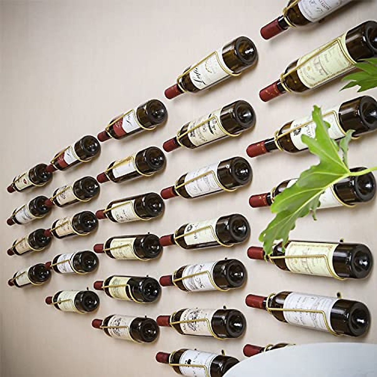 OFILLES 5 Pcs Gold Wine Rack Wall Mounted, Wine Bottle Holder for Wall, Metal Wall Wine Rack for Wine Theme Decor Beverages/Liquor Bottle Storage
