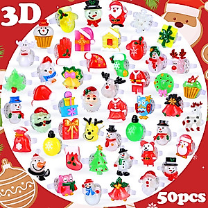 Hekaty 50PCS 3D Christmas Light Up Rings Toy Christmas Party Favors Flash Finger Ring For Kid Ring Glow in The Dark Party Supplies Christmas Stocking Stuffers Christmas Gifts Christmas Party Toy Rings