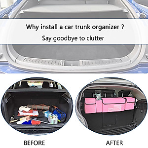 Salior Trunk Organizer for Car,Unique US Flag Backseat Car Organizer with 4 Large Capacity Pocket,Waterproof Car Trunk Storage Organizer Hanging on Car Truck SUV MPV Rear Seat (Pink)
