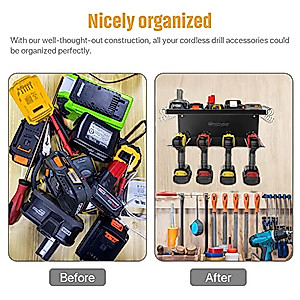 Ensayeer Power Tool Organizer, Cordless Drill Storage, Drill Holder Storage Wall Mount Shelf Rack, Charging Station to optimize Garage Organization and Power Tools Storage