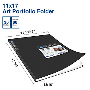 Sooez Art Portfolios 11"x17", Large Portfolio Folder with 30 Pockets & Black Inner Sheets, Display 60 Pages, 11 x 17 Presentation Book for Artwork Storage, Binder with Plastic Sleeves for Artist