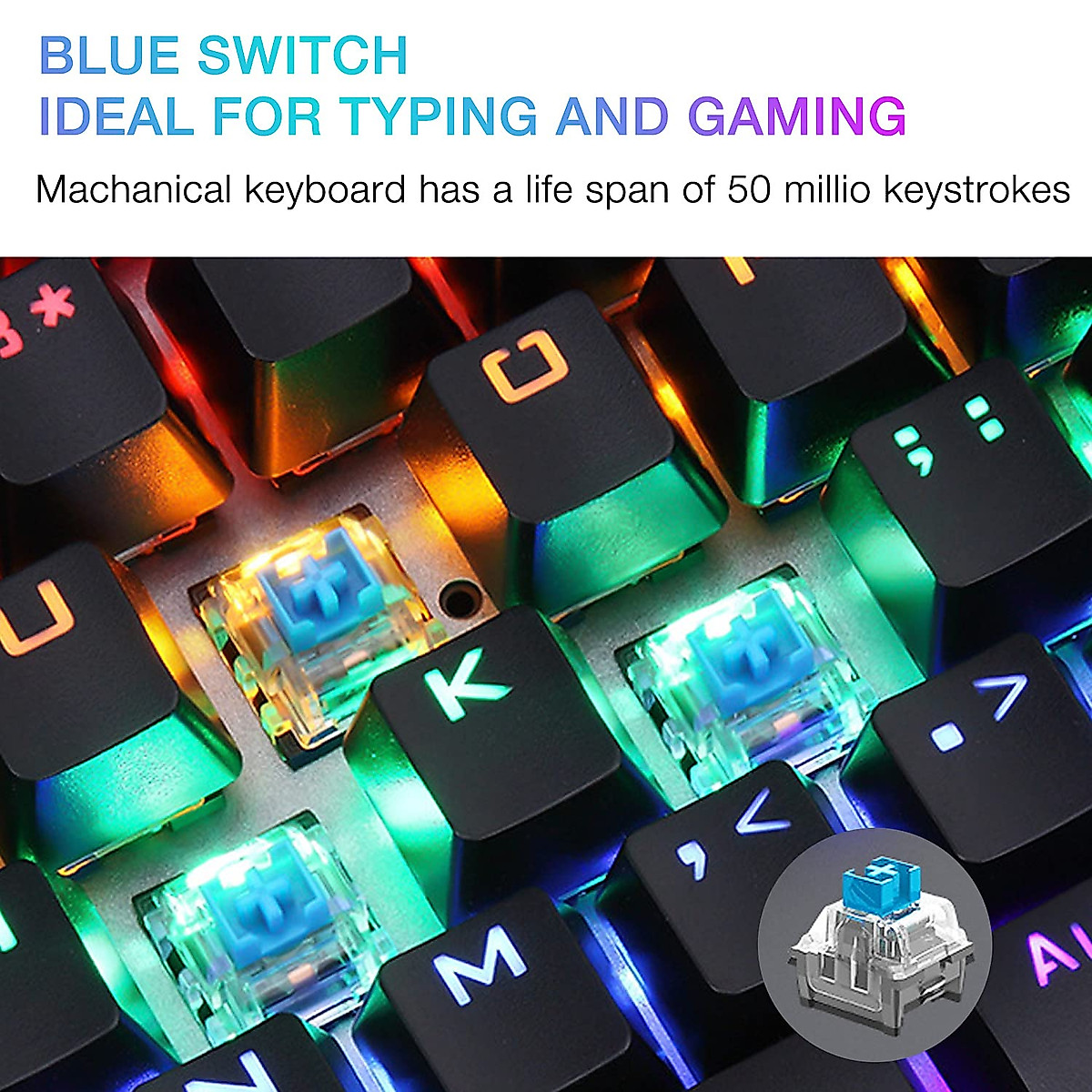 CHIROPTER Mechanical Keyboard and Mouse Combo, Wired RGB LED Backlit Mechanical Gaming Keyboard with Blue Switch, Gaming Mouse for Windows PC Gamers