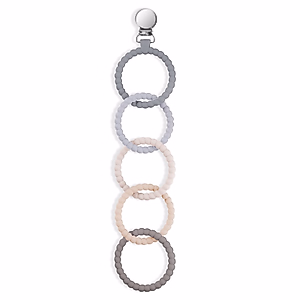 Ainiv Silicone Baby Teether Links, Cutie Baby Teething Toys with Pacifier Clip, Multi Use Baby Teether Rings, Food Grade Silicone Attachable Teether Chew for Newborn Infant Baby Gift, Color-3