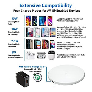 Battrii 2 Packs Wireless Charger,15W Fast Wireless Charging Pad Compatible with iPhone 14/14 Plus/14 Pro/14 Pro Max/13/SE 2022/12/11/X/8,Samsung Galaxy S22/S20,AirPods Pro 2(No A/C Adapter) White