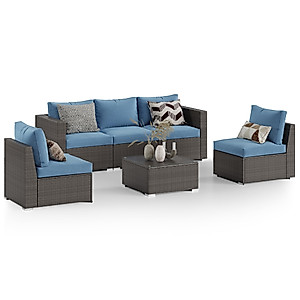 Wisteria Lane 2 Piece Patio Furniture Set of 2 Seats,Outdoor Wicker Patio Loveseat Sofa with Cushion, Outdoor Sectional Corner Sofa for Garden Backyard, Blue