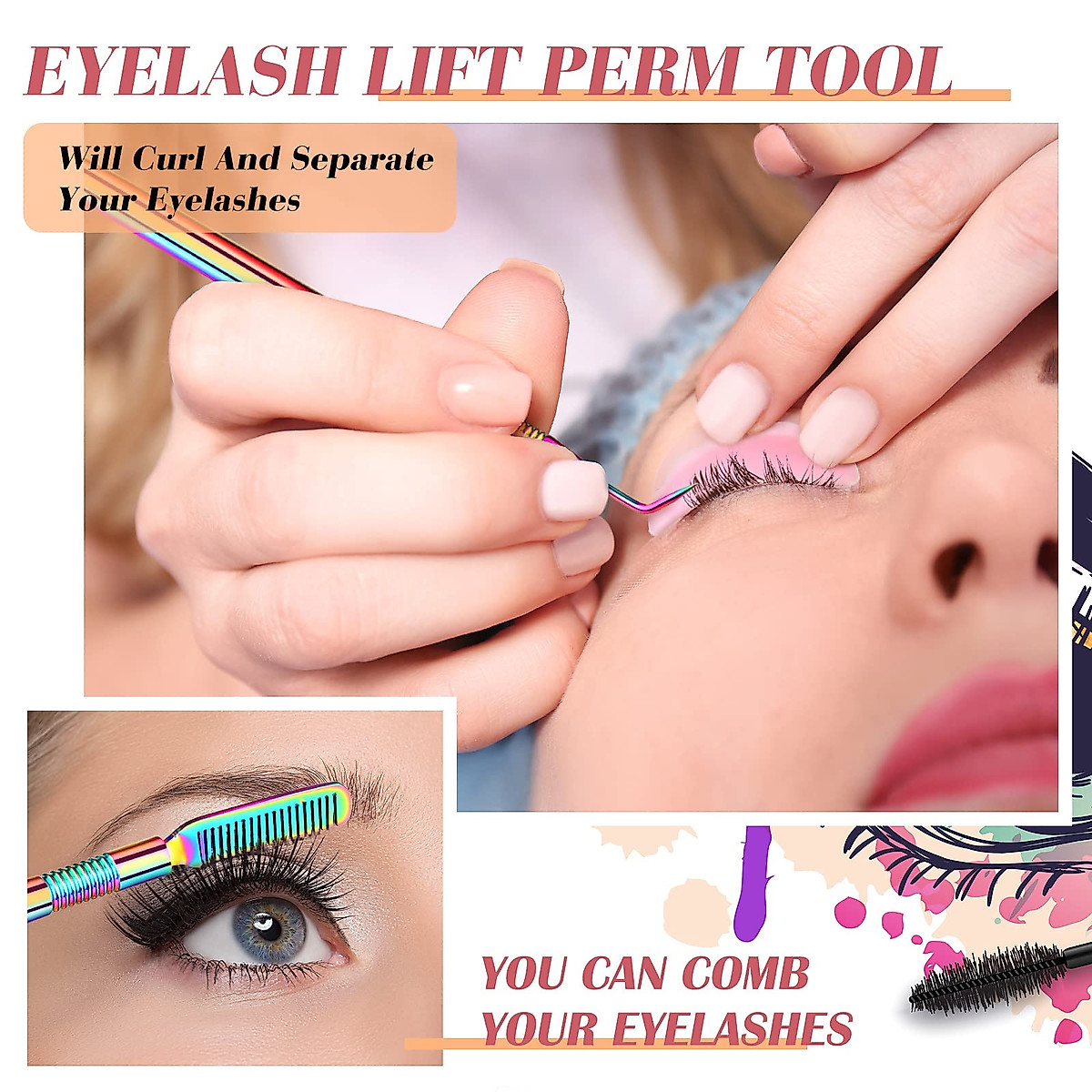 232 Pcs Lash Lift kit, 50 Lash Lift Rods Silicone Eyelash Pads 2 Eyelash Separator Tool with Separation Comb 100 Micro Swabs 50 Crystal Mascara Brushes 30 Pairs Eye Pads (Pink)