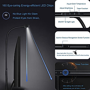 EYOCEAN Desk Lamp, 31.5" LED Desk Lamp for Home Office,24W Gesture Sensing Control Desk Light, Dimmable & Color Temperature, Eye-Caring Office Lamp, Brightest Architect Clamp Lamp for Screen/Workbench