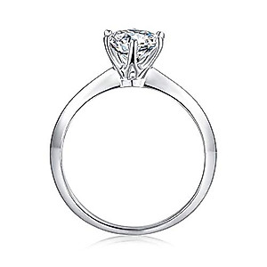 TwoBirch Platinum Plated 925 Sterling Silver 1.5 CT Moissanite Solitaire Engagement Ring with Six Prongs (Size 8)