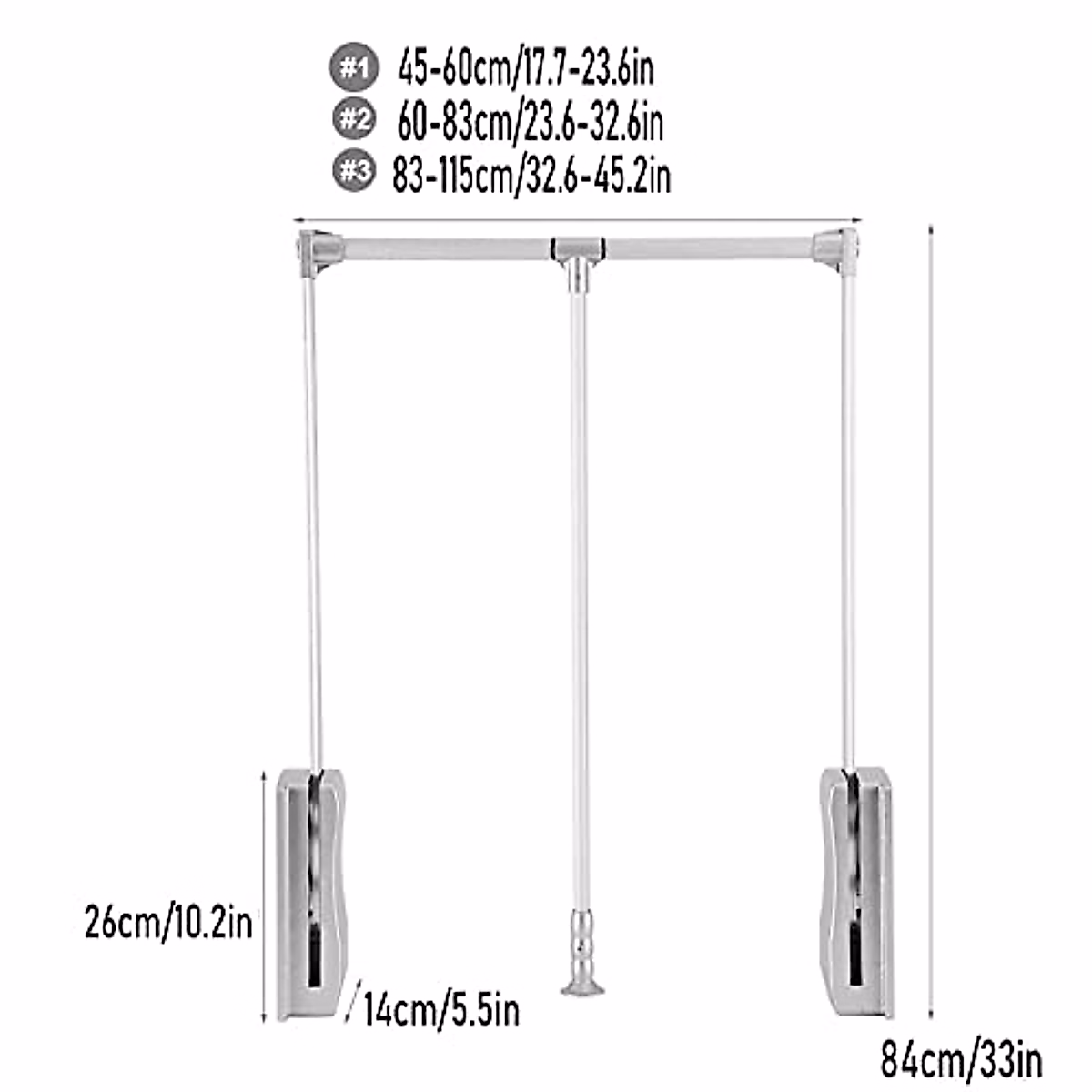 WERTY Pull Down Closet Rod Aluminum Adjustable 17.7-45.2 in Heavy Duty Closet Pull Down Rods Hanger for Hanging Clothes Wardrobe Lift Rail Organizer Storage System, Clothing Finishing Rack