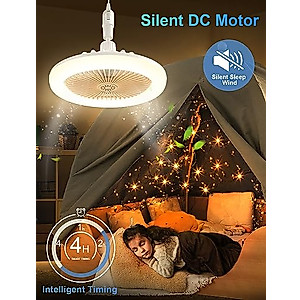 VONFAME Enclosed Ceiling Fan with Light and Remote Small 10-inch E27 Bladeless Ceiling Fans Dimmable LED Lights 3 Gear Wind Speeds Family Summer Gift for Garage Tool Room and Store Room(Yellow)