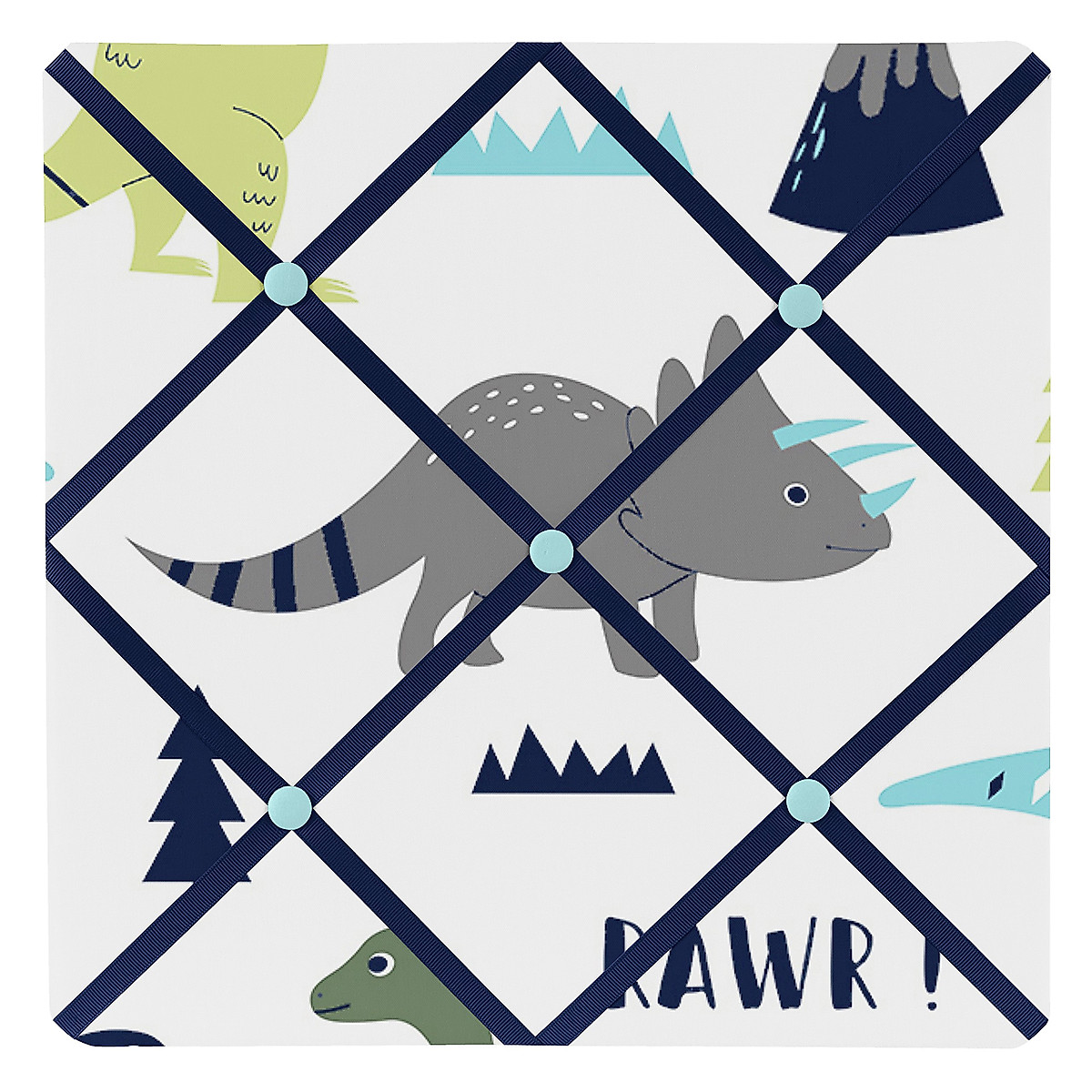 Blue and Green Modern Dinosaur Fabric Memory/Memo Photo Bulletin Board