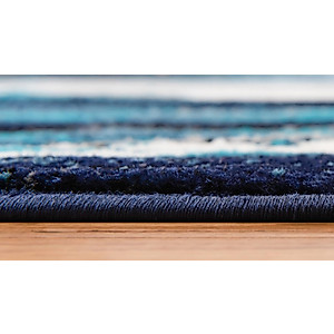 Unique Loom Metro Collection Abstract Water Modern Waves Seascape, Coastal, Nautical Area Rug, 4' 1" x 6' 1" Rectangle, Navy Blue/Ivory