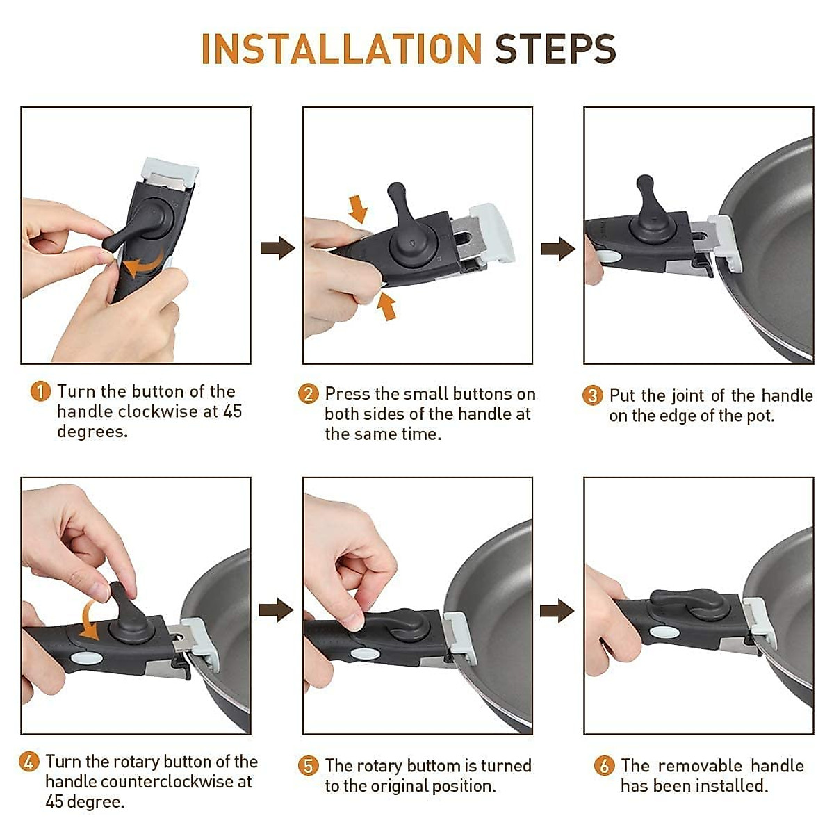 SHINEURI 4 Pieces Removable Handle Cookware Stackable Pots And Pans Set, Nonstick Pot and Pan Set for Home & Camping, Dishwasher/Oven Safe - 2qt /8inch /9.5inch