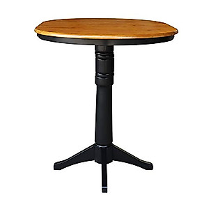 International Concepts 36" Round Top Pedestal Table with 12" Leaf-40.9" H-Dining, Counter, or Bar Height, Black/Cherry