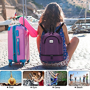 HAWEE Dry Wet Drawstring Backpack with Shoe Compartment for Women and Men Waterproof Yoga String Bag Outdoor Sports Rucksack for Gym/Beach/Swim Pool, Purple
