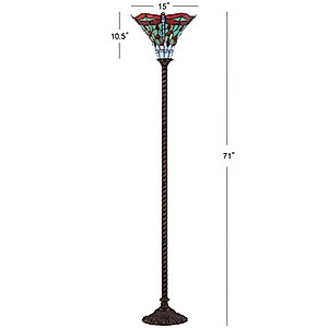 JONATHAN Y JYL8002B Dragonfly Tiffany-Style 71&quot; Torchiere Floor Lamp, Tiffany, Traditional, Art Nouveau Style, Elegant, Office, Living Room, Family Room, Dining Room, Bedroom, Foyer, Bronze/Green