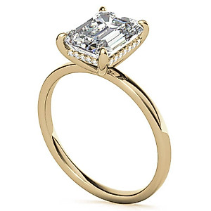 10K Solid Yellow Gold Handmade Engagement Ring 1 CT Emerald Cut Moissanite Diamond Solitaire Wedding/Bridal Ring for Women/Her Anniversary Ring Set (7)