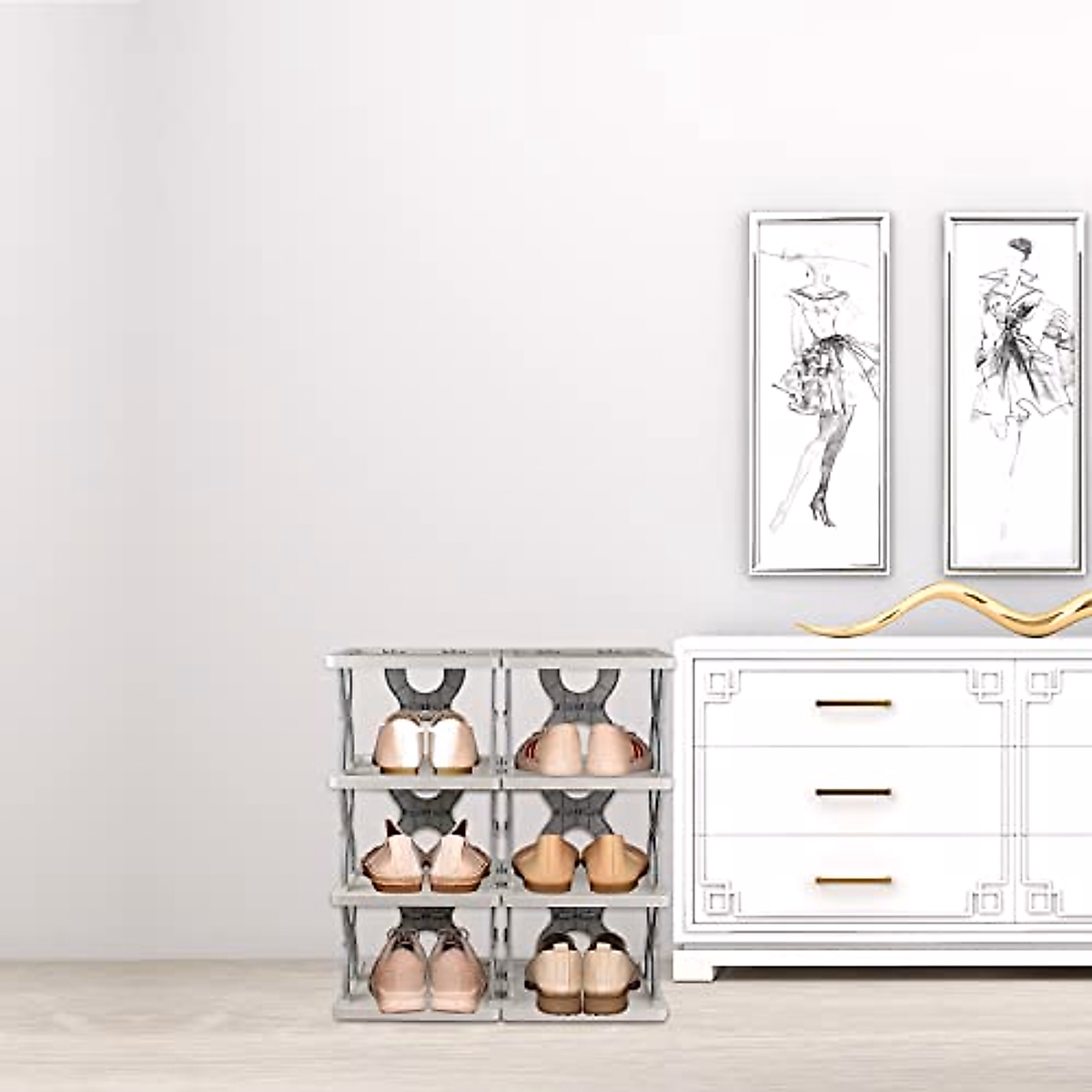 FIROK Shoes Rack,8-Tier Foldable Shoe Shelf for Entryway, Free Standing Shoes Storage Organizer Easy Assembly Shoe Holder for Student's Dorm