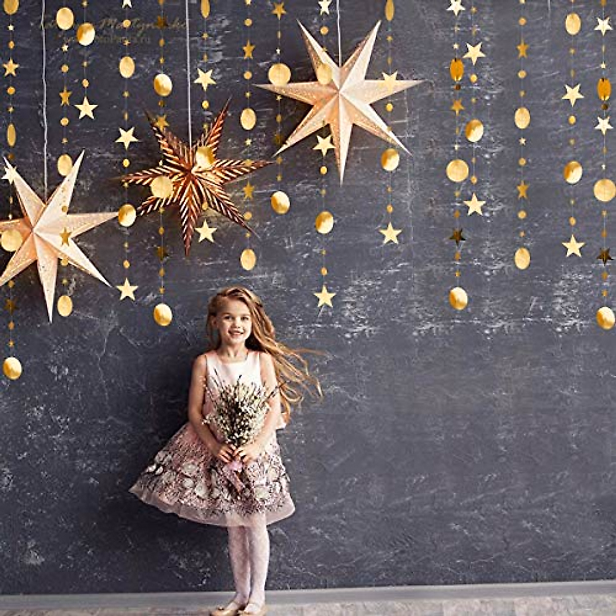Gold Twinkle Little Star Party Garlands Glitter Hanging Moon Stars Decorations Kids Birthday Bday Baby Shower Wedding Ramadan EID Graduation Party Supplies