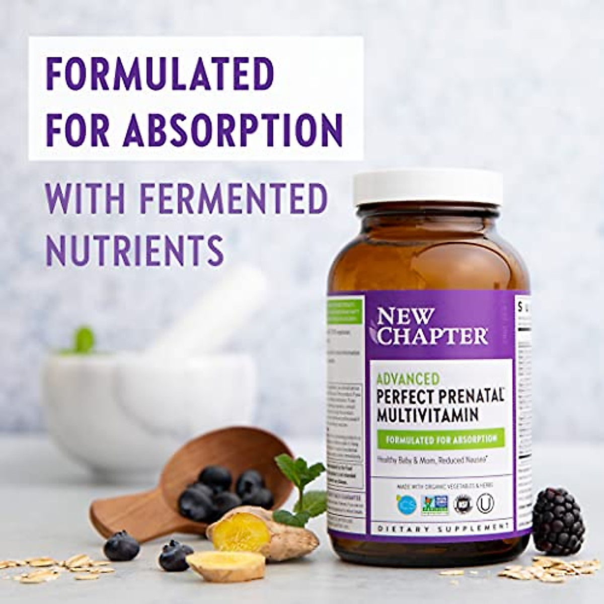 New Chapter Advanced Perfect Prenatal Vitamins - 192ct, Organic, Non-GMO Ingredients for Healthy Baby & Mom - Folate (Methylfolate), Iron, Vitamin D3, Fermented with Whole Foods and Probiotics