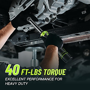 Robustrue 3/8" Cordless Ratchet Wrench, 6 inch Extended Ratchet Wrench, 40Ft-lbs 400RPM Cordless Ratchet, 2 Batteries Power Electric Ratchet Driver with Variable Speed, 7 Sockets, LED Light