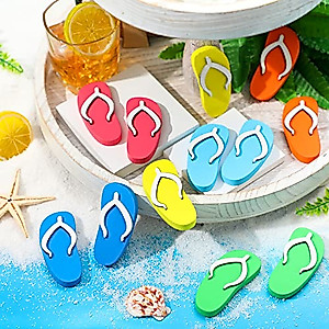 12 Pcs Summer Tiered Tray Decor Summer Slippers Wood Table Signs Wooden Flip Flop Ornaments Hawaii Farmhouse Beach Slippers Decor Mini Wood Signs for Kitchen Holiday Decoration, 6 Colors (Simple)