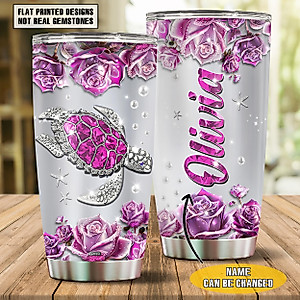 WONWIX Personalized Sea Turtle Coffee Mugs For Mom Women Adults Sea Turtles Lovers Water Bottle Travel Mug Jewelry Mothers Day Birthday Christmas Valentine 20oz Stainless Steel Cup With Lid