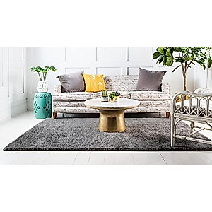 Unique Loom Solo Collection Solid, Plush, Kids, Modern Area Rug, 8 ft x 10 ft, Grey