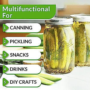 Munchy Gator Wide Mouth Mason Jars 32oz 4-Pack - Premium Clear Glass with Airtight Metal Lids - Includes Rubber Jar Opener - Ideal for Canning, Preserving, Storage, and More