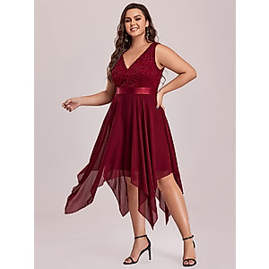 Ever-Pretty Plus Women's Plus Size Deep V Neck Asymmetric Evening Party Dress Burgundy US26
