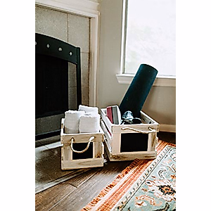 White Wooden Crates Decorative Set with Chalk Face and Rope Handles, Rustic Storage Crates (18 and 15 Inch)