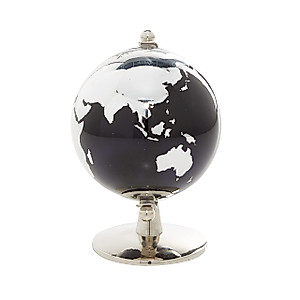 Deco 79 Stainless Steel Metal Globe with Silver Accents, 6" x 6" x 8", Black