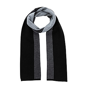 Lallier Men's Merino Wool Scarf, Long Winter Neckwear with Gift Box (Gray Stripe)
