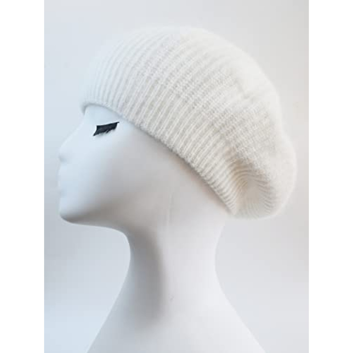 AICHUAN Womens Winter Beret Hat, Angora Wool Knit French Hat Warm Casual Slouchy Beanie Cap (White)
