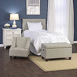 HomePop Youth Upholstered Swoop Arm Accent Chair, Grey and White Chevron