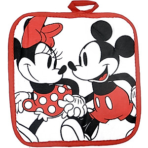 Disney Oven Mitt Pot Holder & Dish Towel 3 pc Kitchen Set (Mickey Minnie Red)
