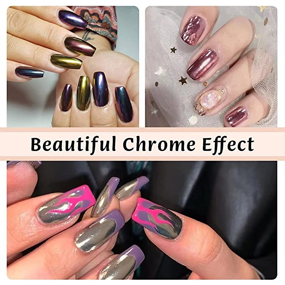 UIIOPJIOM Chrome Nail Powder 6 Colors Holographic Nail Powder Gold Sliver Red Blue Metallic Mirror Effect Pigment Nail Glitter Powder with 6 Pieces Eyeshadow Sticks for DIY Home Salon Nail Art Decor.