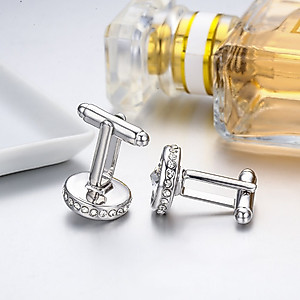 Pinannie Austria Crystal Shirt Cuff Links White Gold Plated Wedding Cufflinks for Mens (Purple)