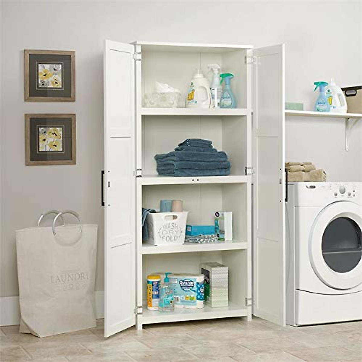 Pemberly Row 30" W Pantry Storage Cabinet with Doors and Shelves in White