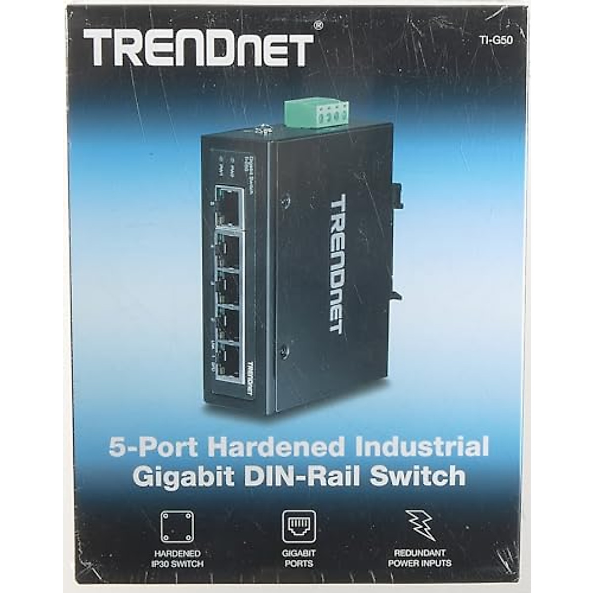 TRENDnet 5-Port Hardened Industrial Gigabit DIN-Rail Switch, 10 Gbps Switching Capacity, IP30 Rated Network Switch (-40 to 167 ºF), DIN-Rail and Wall Mounts Included, Lifetime Protection,Black,TI-G50